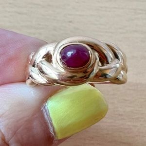 Jewelry | Vintage 14k Yellow Gold Ruby Cabochon Sugarloaf Ring Band ...